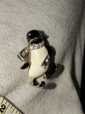 Jewelry | Black And White Enamel Penguin Brooch With Rhinestones | Poshmark